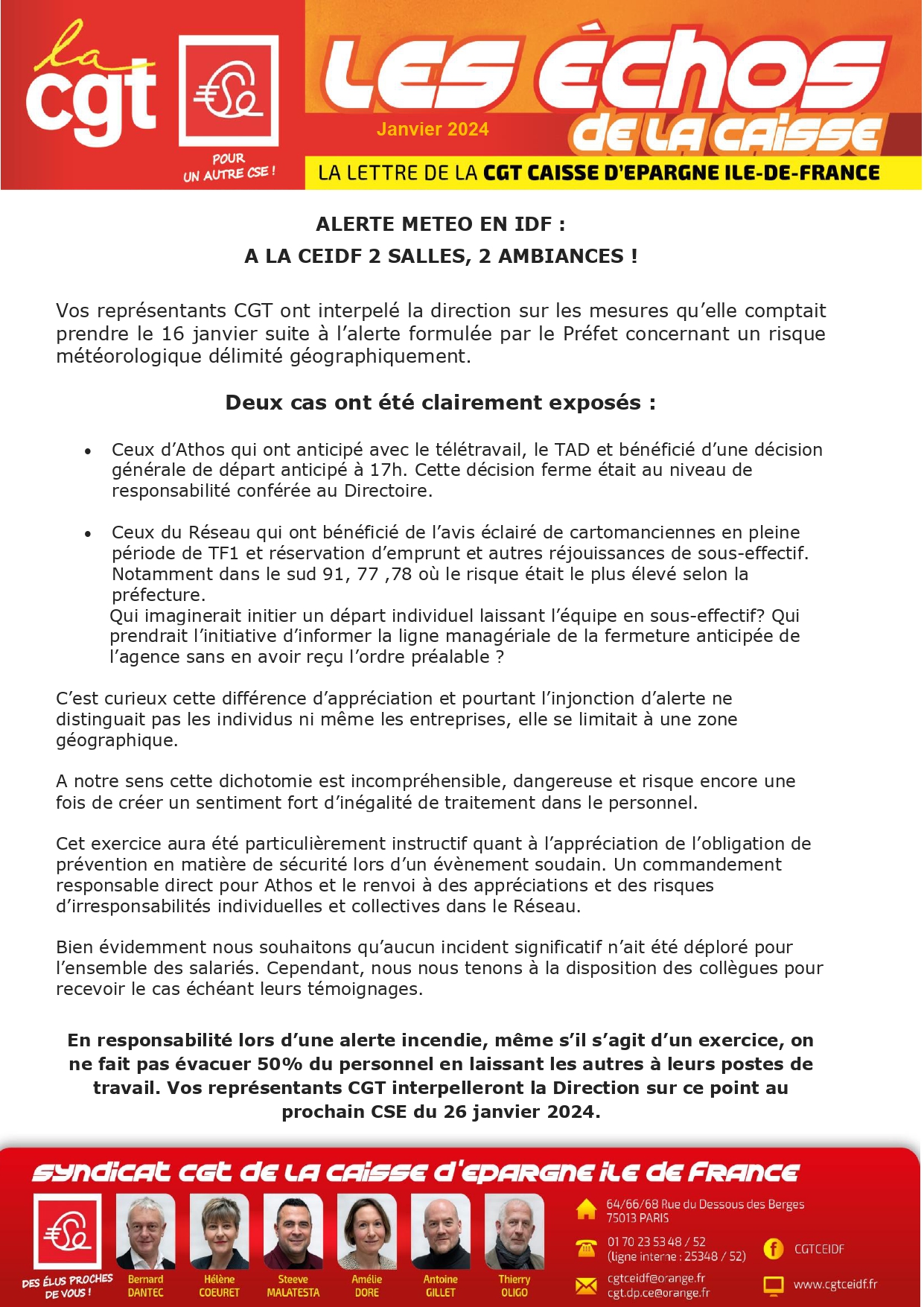 Gestion de l'alerte Météo - CGT Caisse d'Epargne - Île de France